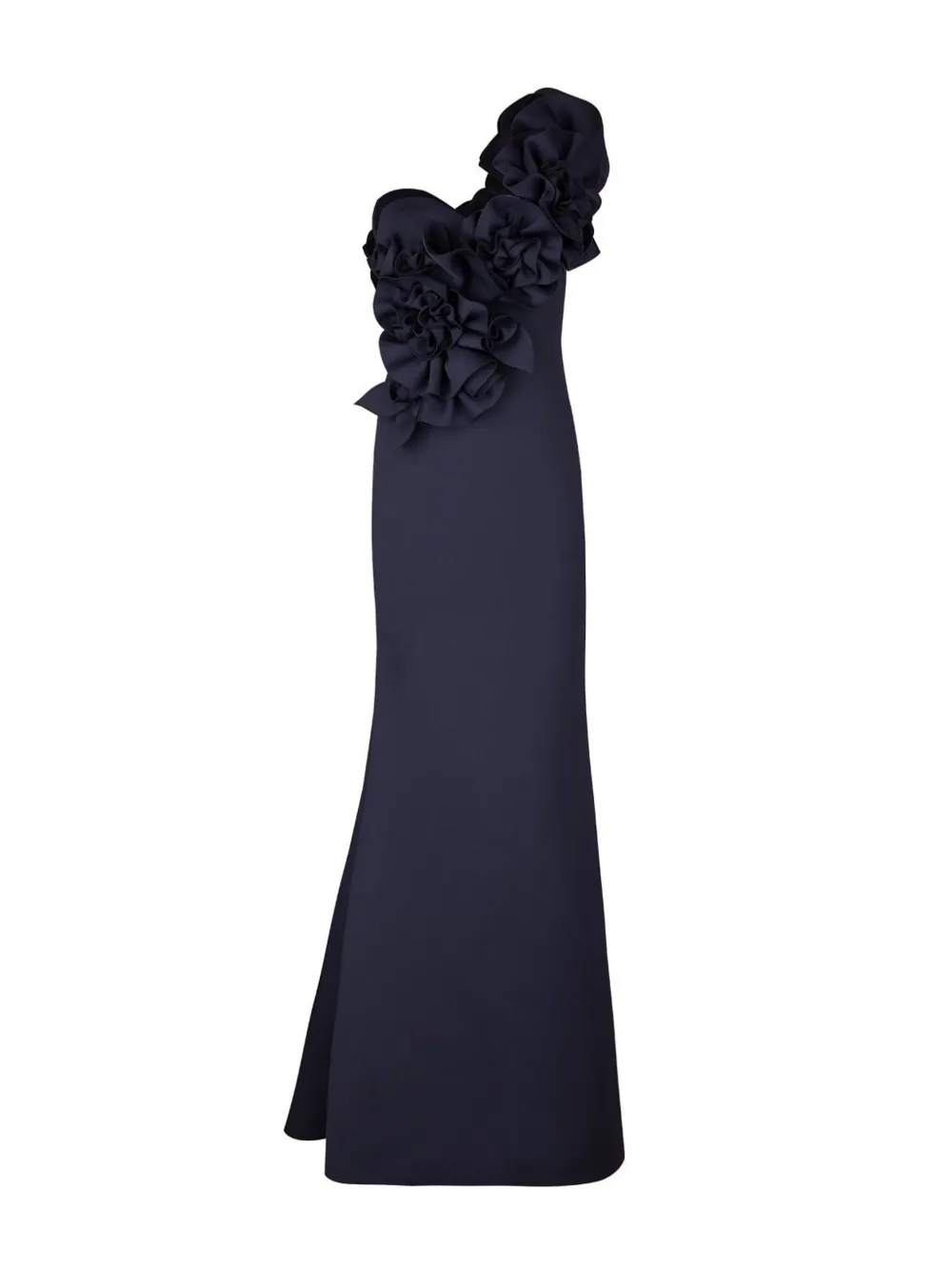 Badgley Mischka One-shoulder Rosette Scuba Gown In Marine | ModeSens