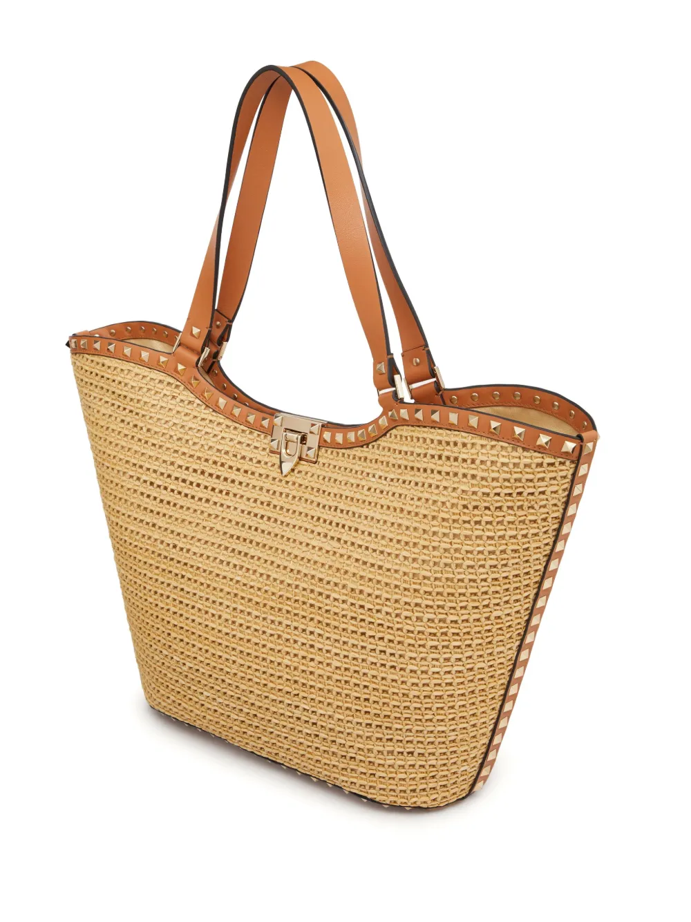 Valentino Garavani Rockstud Raffia Garden Tote Bag In Natural Almond ...
