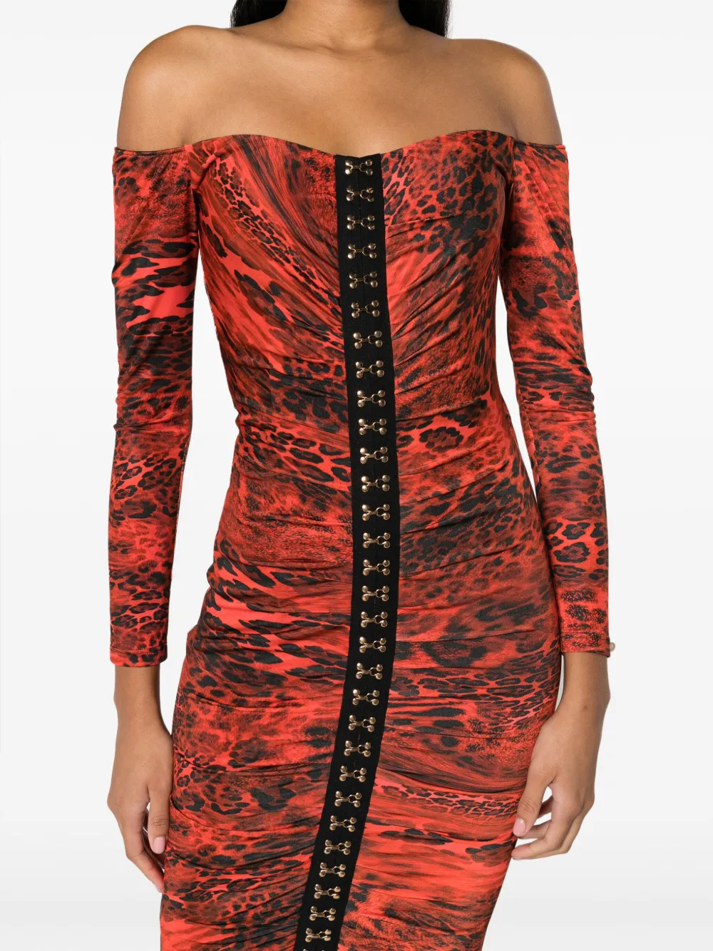 Nissa Leopard Print Off Shoulder Midi Dress Farfetch