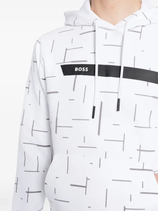 BOSS Hoodie Imprime a Lien De Resserrage Blanc FARFETCH FR