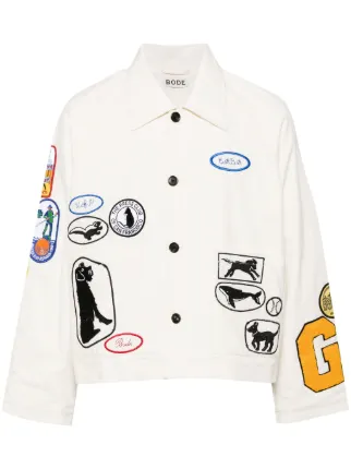 BODE multi-patch Cotton Shirt Jacket | White | FARFETCH AO
