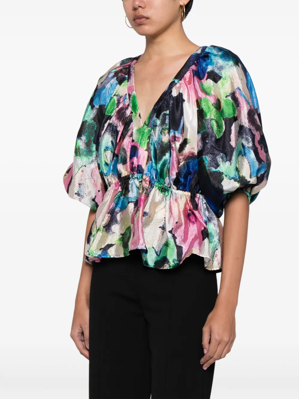 Stine Goya Robin floral-pattern Peplum Blouse | Multicolour | FARFETCH
