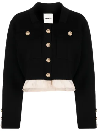 SANDRO contrast-hem Cropped Jacket | Black | FARFETCH TR
