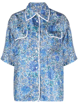 SANDRO floral-print Silk Shirt | Blue | FARFETCH