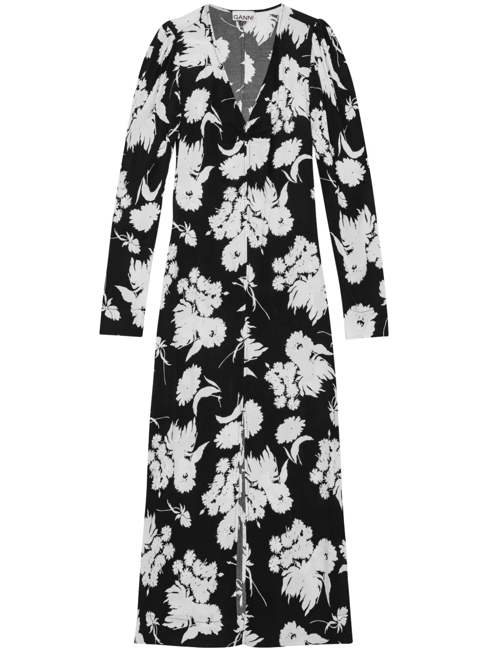 GANNI floral-print long-sleeve Midi Dress - Farfetch