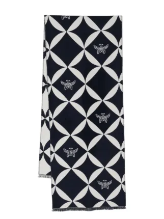 MCM monogram jacquard Wool Scarf Blue FARFETCH TH