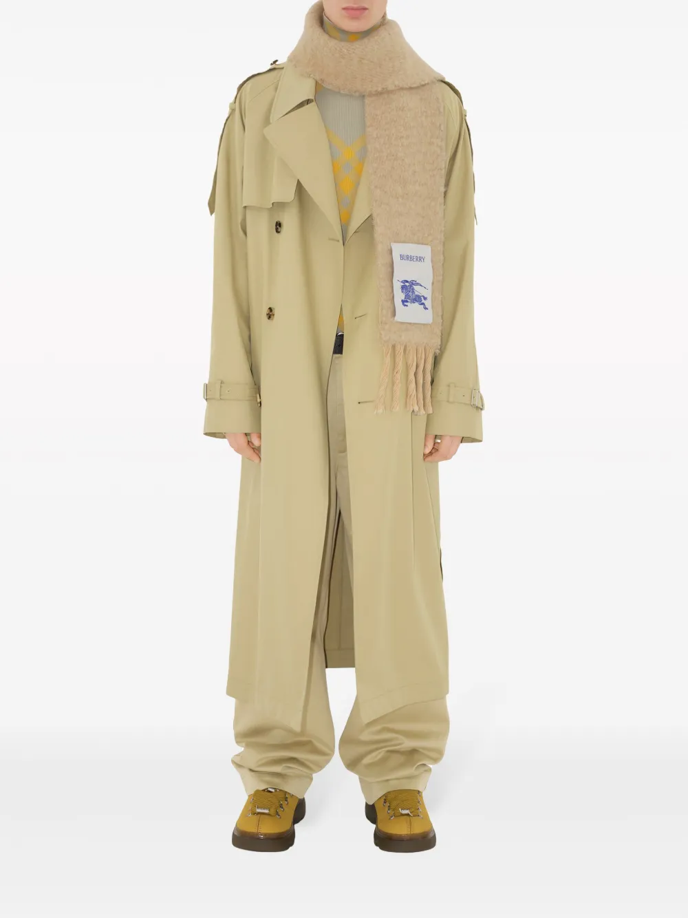 Burberry Equestrian Knight-appliqué Fringed Scarf | Neutrals | FARFETCH UK