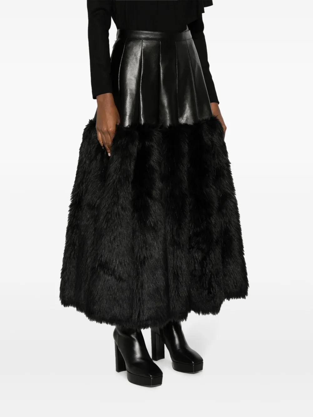 Junya Watanabe Panelled Pleated Maxi Skirt | Black | FARFETCH