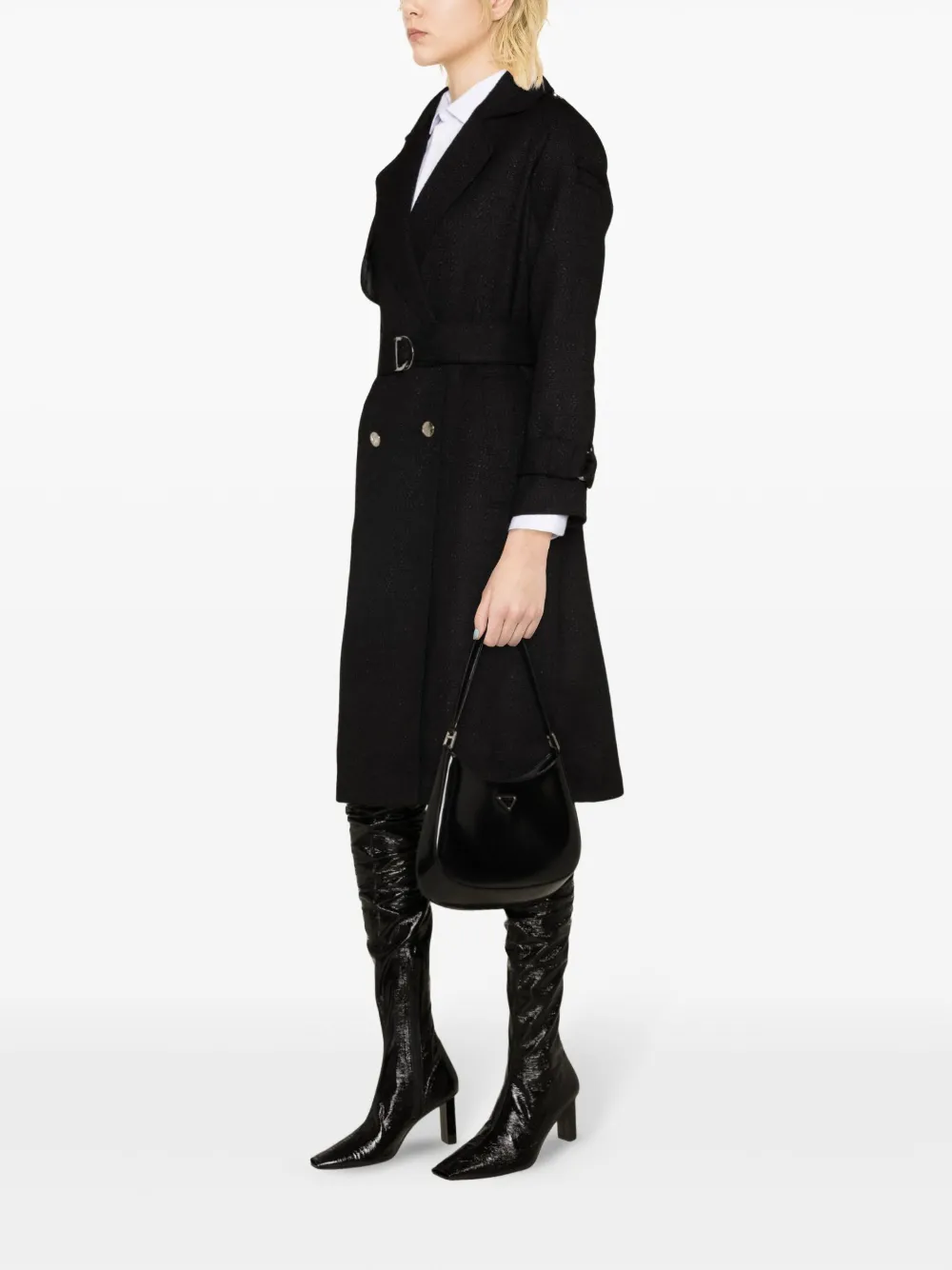Maje double-breasted Tweed Trench Coat | Black | FARFETCH