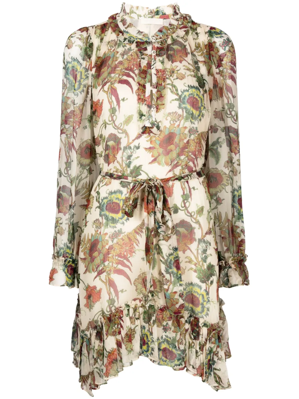Ulla Johnson Anais Ruffled Floral-print Silk-crepon Mini Dress In Neutrals | ModeSens
