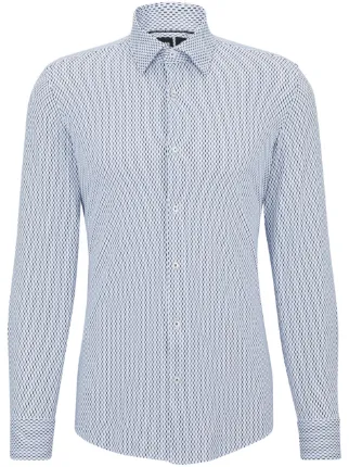 BOSS geometric-pattern long-sleeve Shirt | Blue | FARFETCH AO