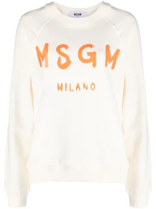 MSGM logo-print Cotton Sweatshirt | White | FARFETCH