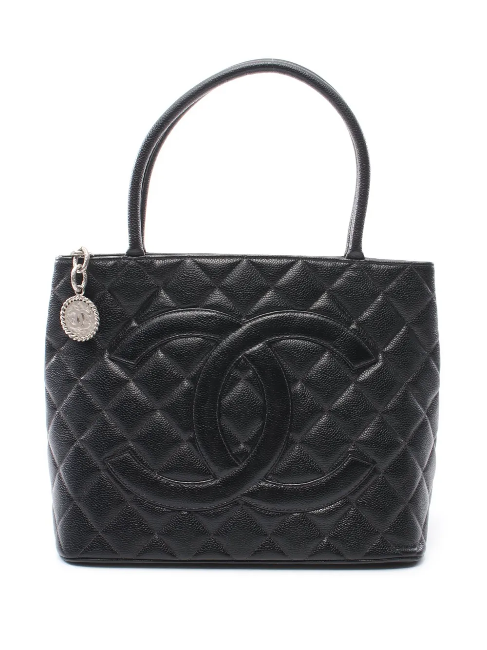 Pre-owned Chanel 1997-1999 Medallion Tote Bag In Black | ModeSens