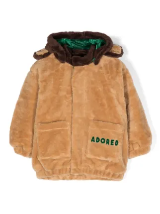 Mini Rodini Adored-embroidered faux-fur Jacket | Brown | FARFETCH
