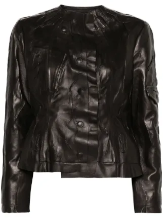 Acne Studios Crinkled Leather Jacket | Black | FARFETCH UK