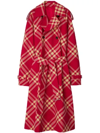 Burberry check-pattern Cotton Trench Coat | Red | FARFETCH