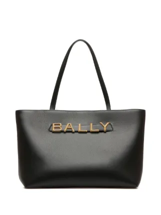 Bally logo-lettering Leather Tote Bag | Black | FARFETCH