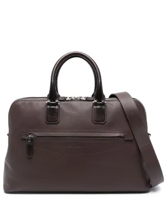 Santoni logo-debossed Leather Laptop Bag | Brown | FARFETCH UK