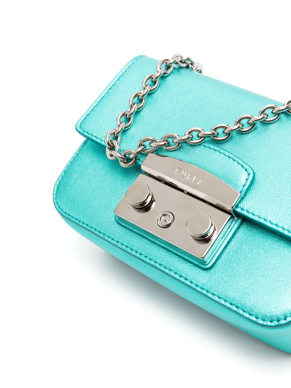 Furla Mini Metropolis Metallic Leather Crossbody Bag | Blue | FARFETCH