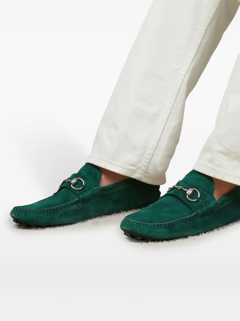 Gucci Horsebit Suede Driving Shoes | Green | FARFETCH