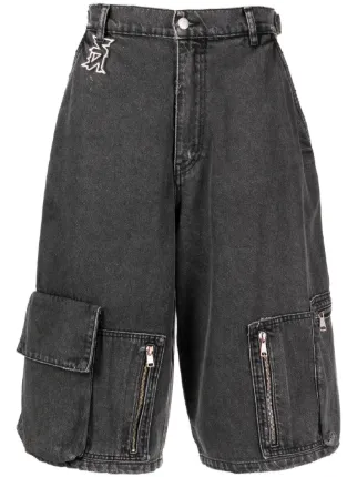 Natasha Zinko Camping Denim Cargo Shorts | Black | FARFETCH IN
