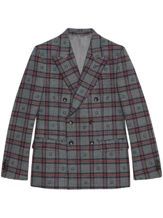 Gucci check-pattern Wool Blazer | Grey | FARFETCH