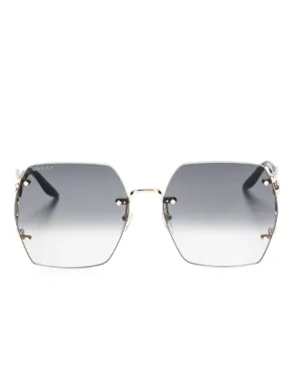 Gucci Eyewear geometric-lenses Rimless Sunglasses | Black | FARFETCH UK