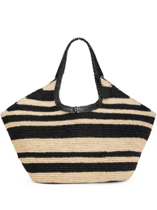 Rabanne Striped Raffia Tote Bag | Black | FARFETCH AE