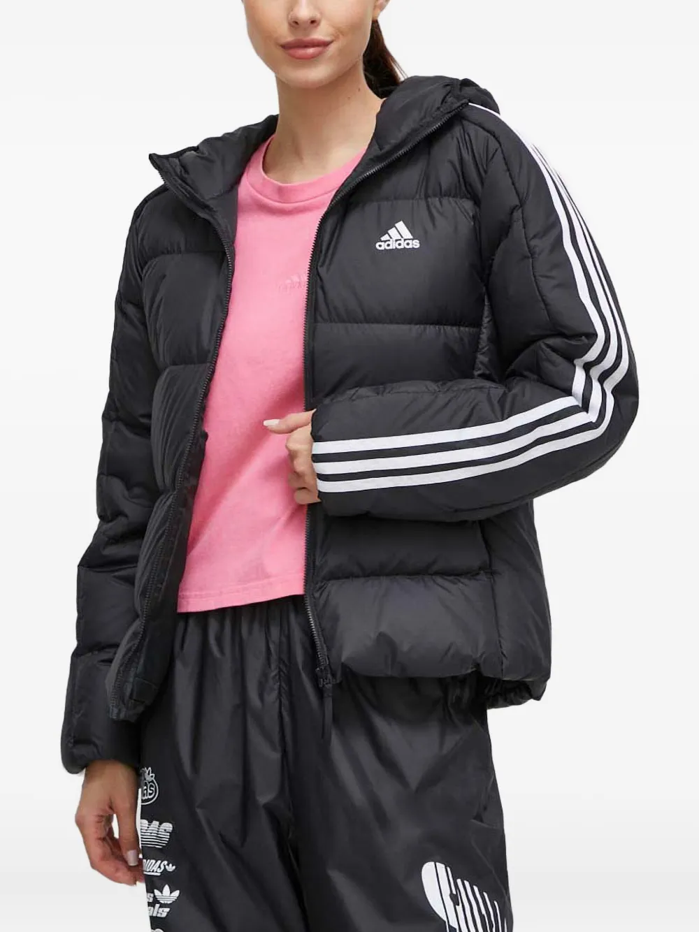Adidas three-stripe Hooded Puffer Jacket | Black | FARFETCH AU