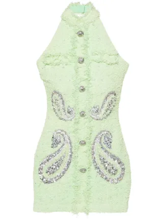 Balmain paisley-embellished Tweed Mini Dress | Green | FARFETCH TR