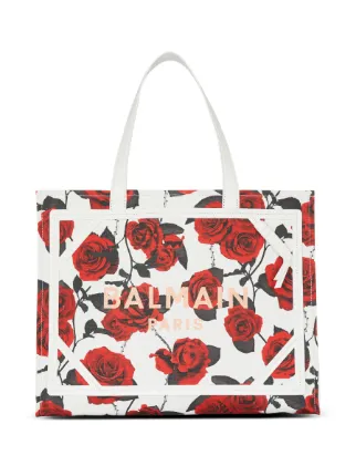 Balmain Medium B-Army rose-print Tote Bag | White | FARFETCH AE