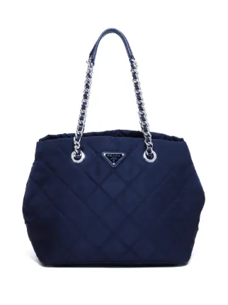 Prada Pre-Owned triangle-logo diamond-quilted Tote Bag | Black | FARFETCH