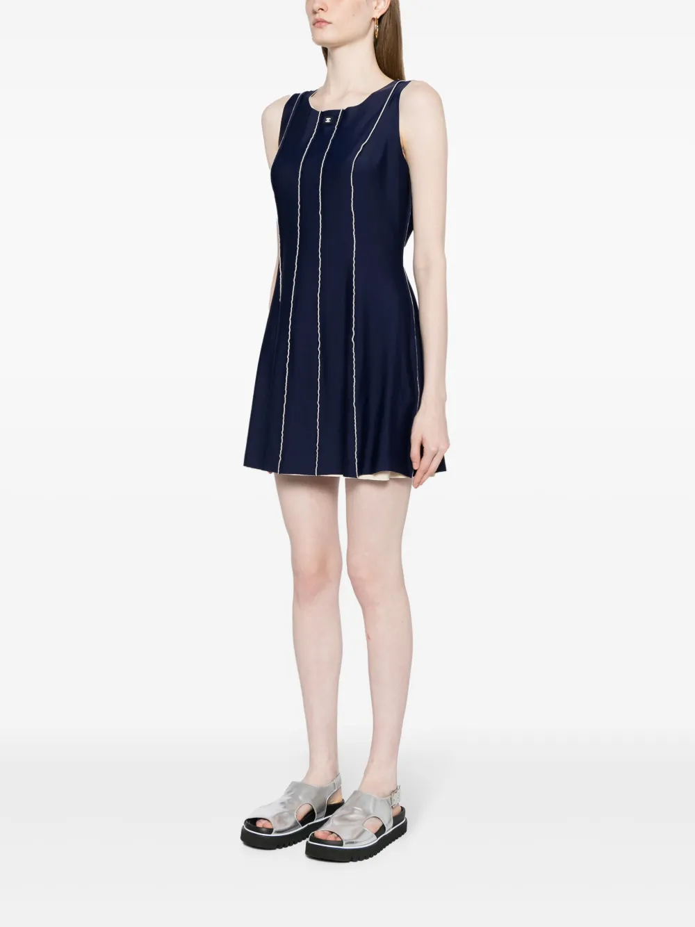 CHANEL Pre-Owned 1999 contrast-seam Sleeveless Dress | Blue | FARFETCH UK