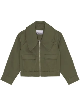GANNI Oversized Collar Jacket | Green | FARFETCH AU