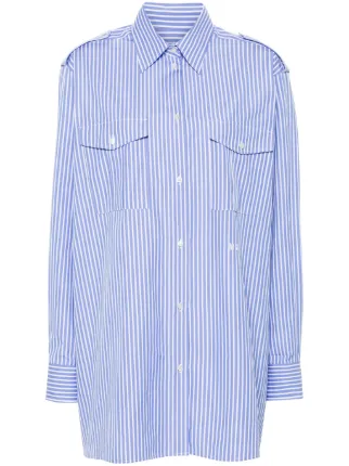 MSGM logo-embroidered Striped Shirt | Blue | FARFETCH