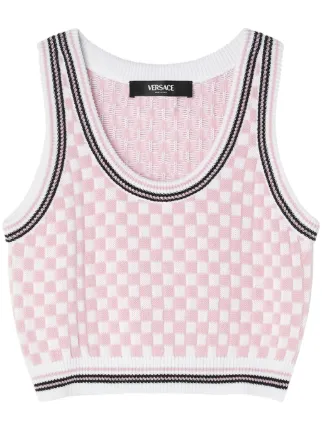 Versace Checked Jacquard Crop Top | Pink | FARFETCH