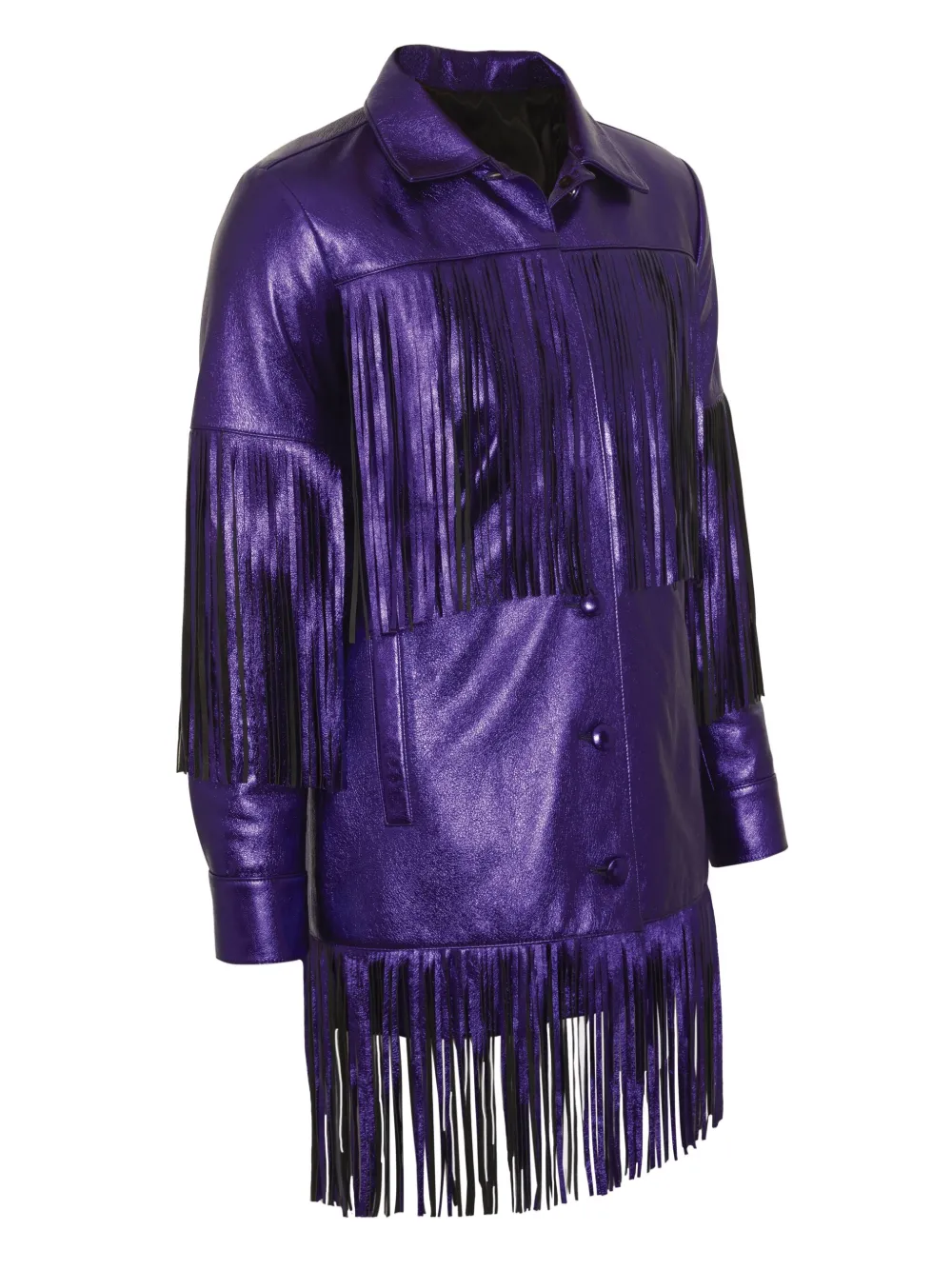 DANCASSAB Reina metallic-leather fringe-trim Jacket | Purple | FARFETCH