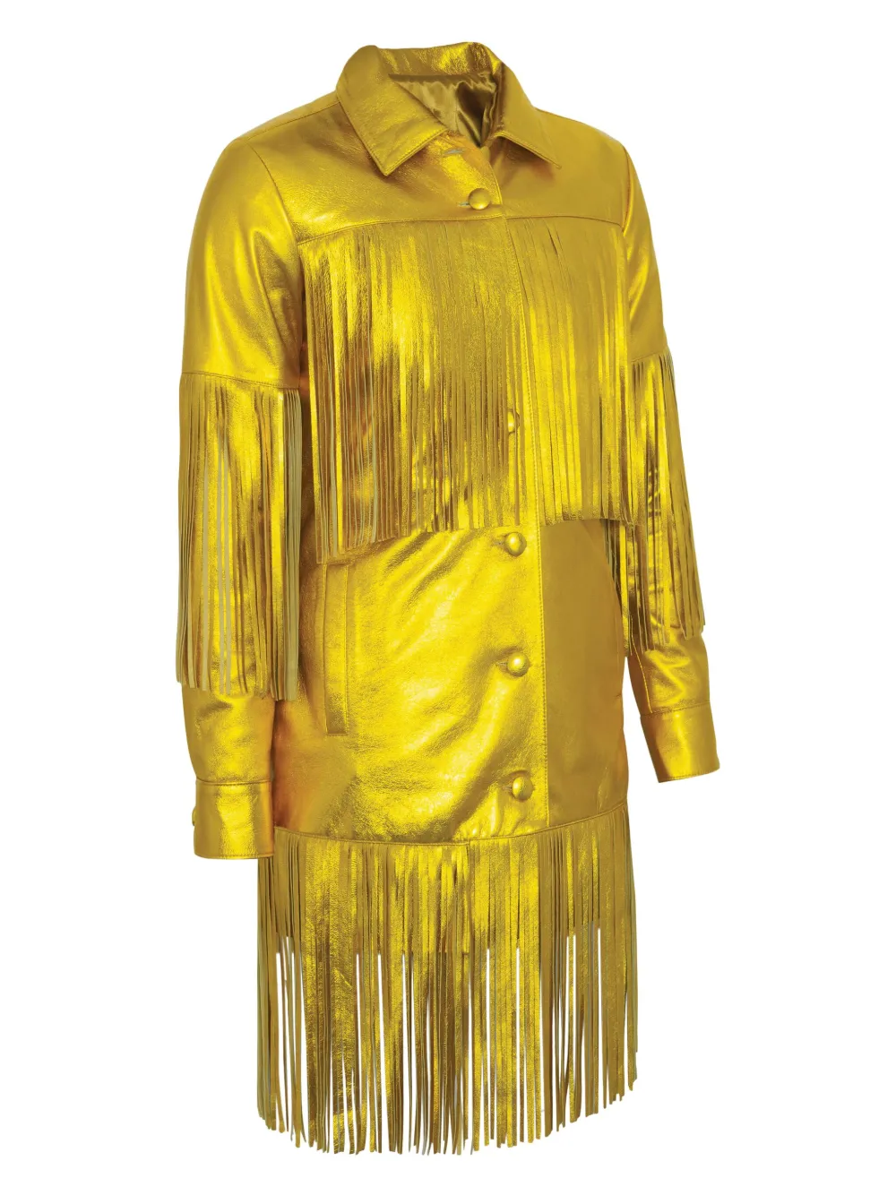 DANCASSAB Reina metallic-leather fringe-trim Jacket | Gold | FARFETCH