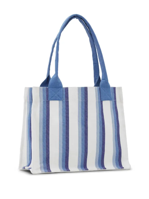 GANNI Large Striped Canvas Tote Bag Blue FARFETCH UK