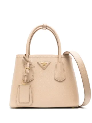 Prada Mini Double Tote Bag | Neutrals | FARFETCH