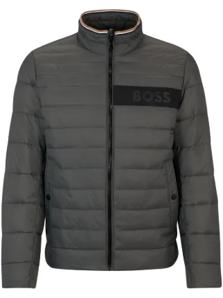 BOSS Quilted logo-print Jacket | Grey | FARFETCH