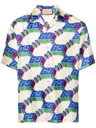 Gucci 3D GG-print Silk Shirt | Neutrals | FARFETCH