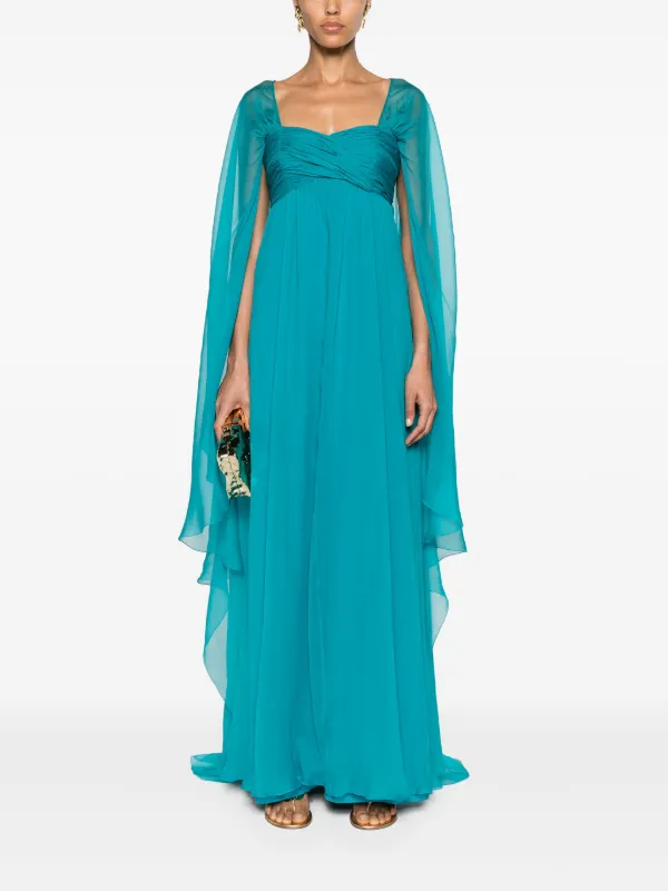 Alberta Ferretti cape design Chiffon Gown Blue FARFETCH IE