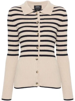 A.P.C. Mallory Striped ribbed-knit Cardigan | Neutrals | FARFETCH