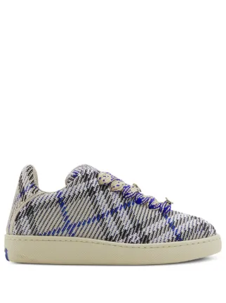 Burberry Box Checked Knitted Sneakers | Blue | FARFETCH HK