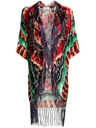 Pierre-Louis Mascia pattern-jacquard Fringed Cape | Red | FARFETCH