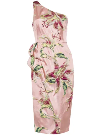 Marchesa Notte one-shoulder Draped Midi Dress | Pink | FARFETCH