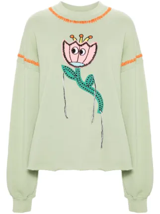 Mira Mikati tulip-appliqué Organic Cotton Sweatshirt - Farfetch