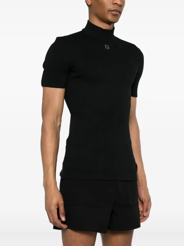 FENDI FF Logo Plaque Ribbed T-shirt | Black | FARFETCH FENDI FF Logo Plaque Ribbed T-shirt | Black | FARFETCH