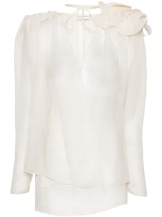Magda Butrym floral-appliqué Silk Blouse | Neutrals | FARFETCH AU